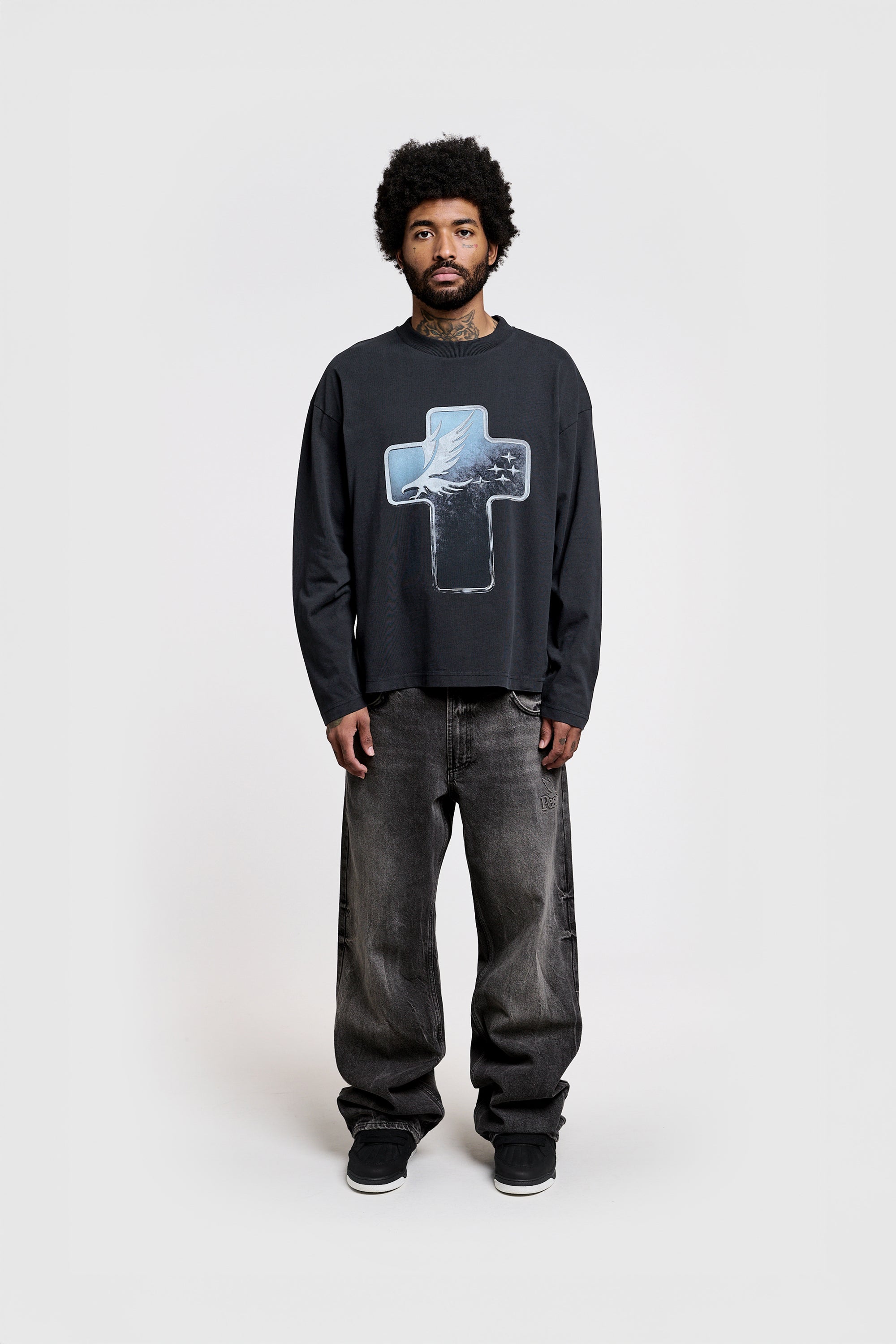 Peso Cross Longsleeve Washed Black - Jetzt online kaufen – PESOCLO